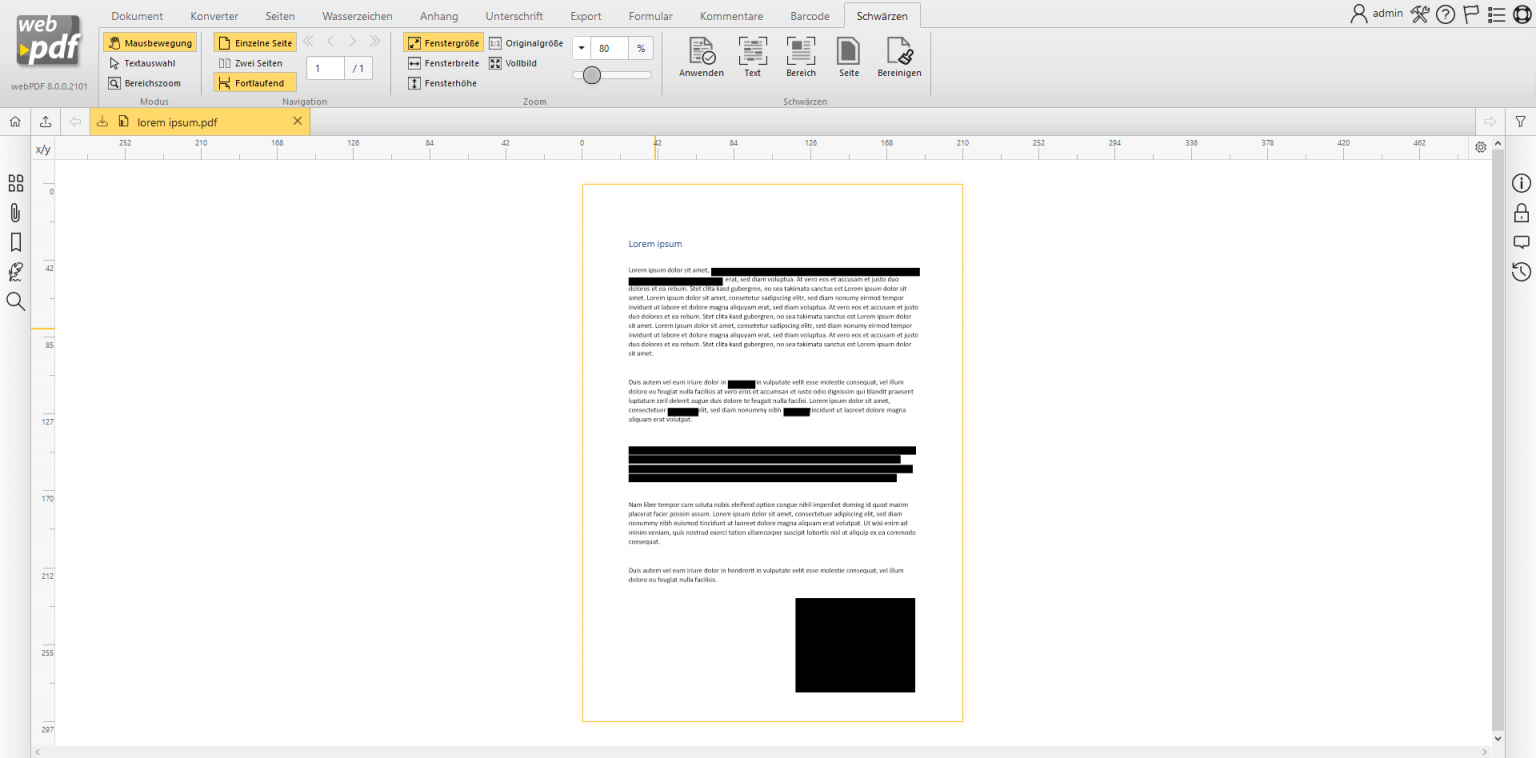 Vertrauliche Inhalte und private Informationen schwärzen mit webPDF Vertrauliche Inhalte und private Informationen schwärzen mit webPDF